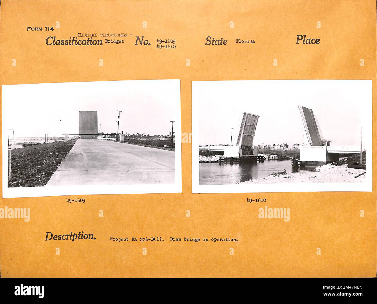 Draw bridge in operation. Original caption: Project FA 226-B(1). Draw ...