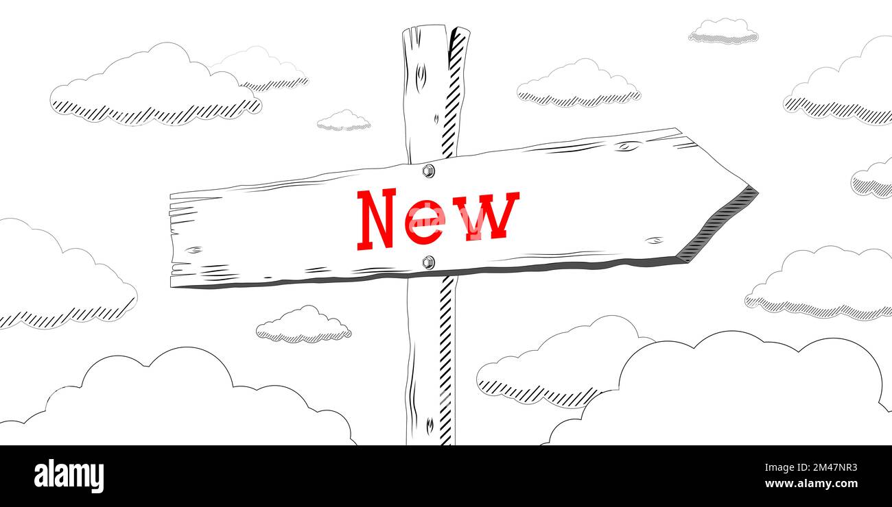 New - outline signpost with one arrow Stock Photo - Alamy