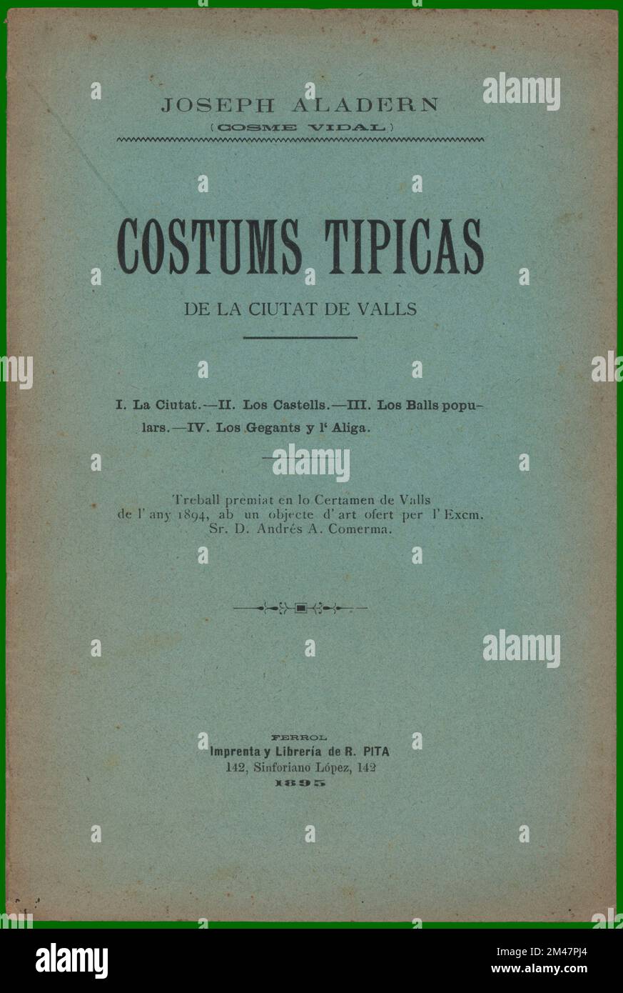 Catalunya. Portada del libro Costums típicas de la ciutat de Valls, de ...