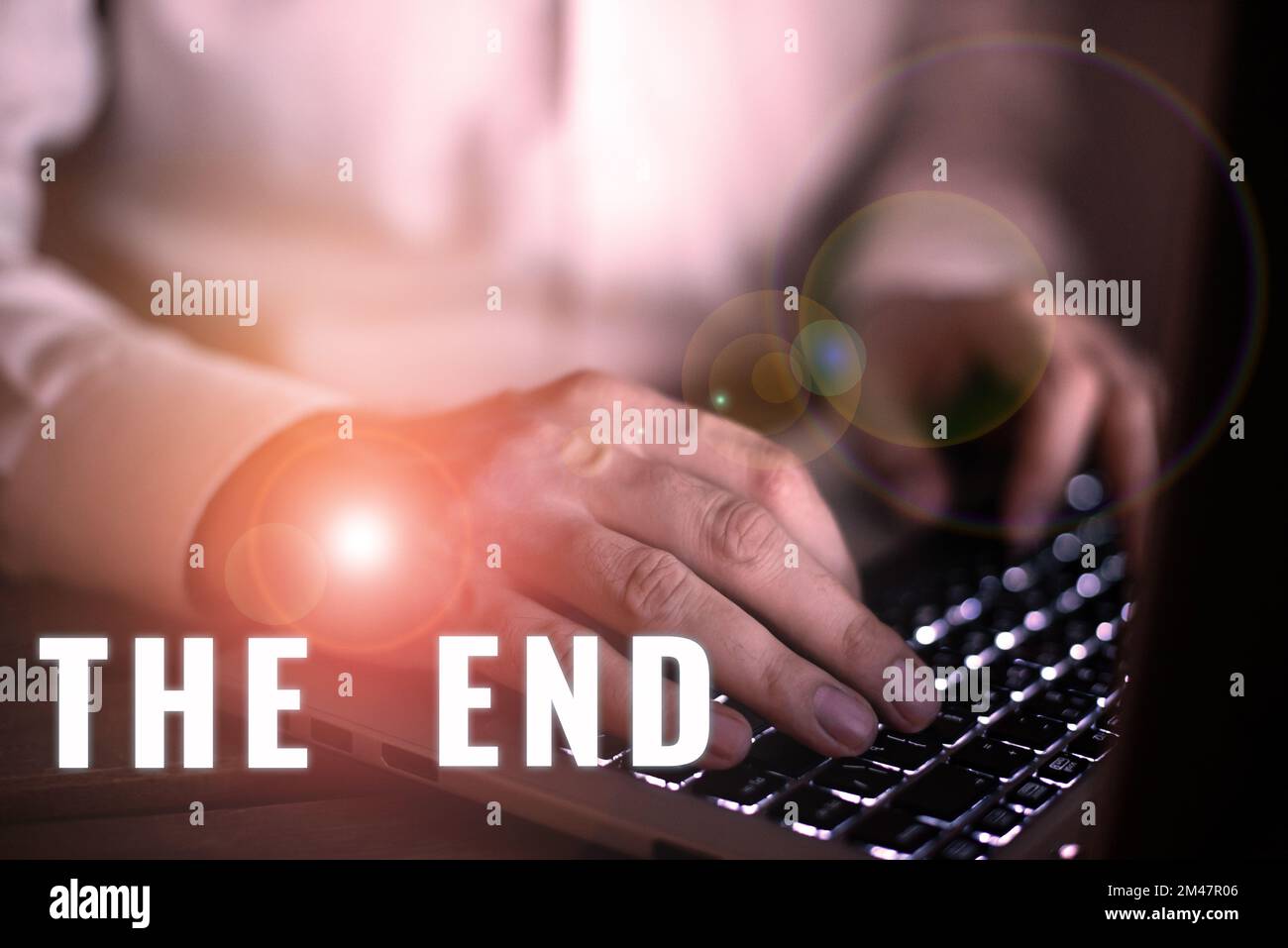 Text caption presenting The End. Concept meaning Final part of play ...