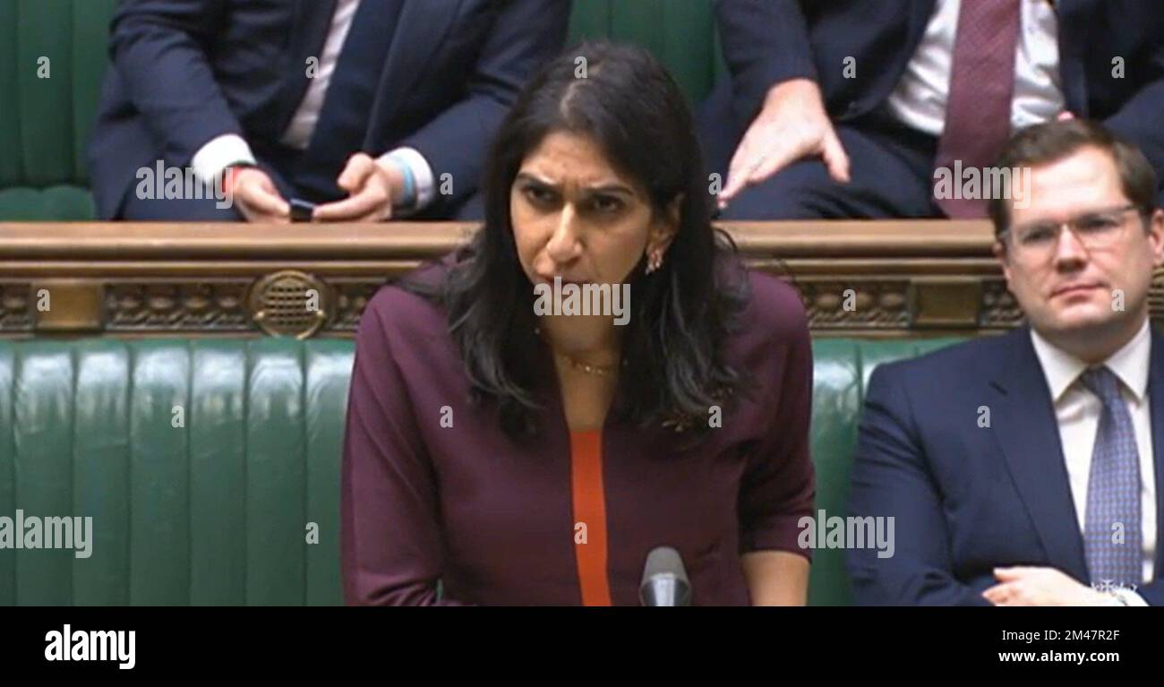 Home Secretary Suella Braverman making a statement to MPs in the House of Commons, London. Ms ...