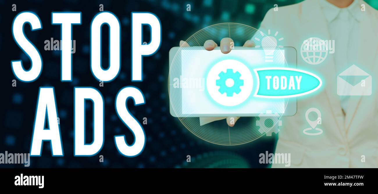 Conceptual display Stop Ads. Word for program that will remove ...