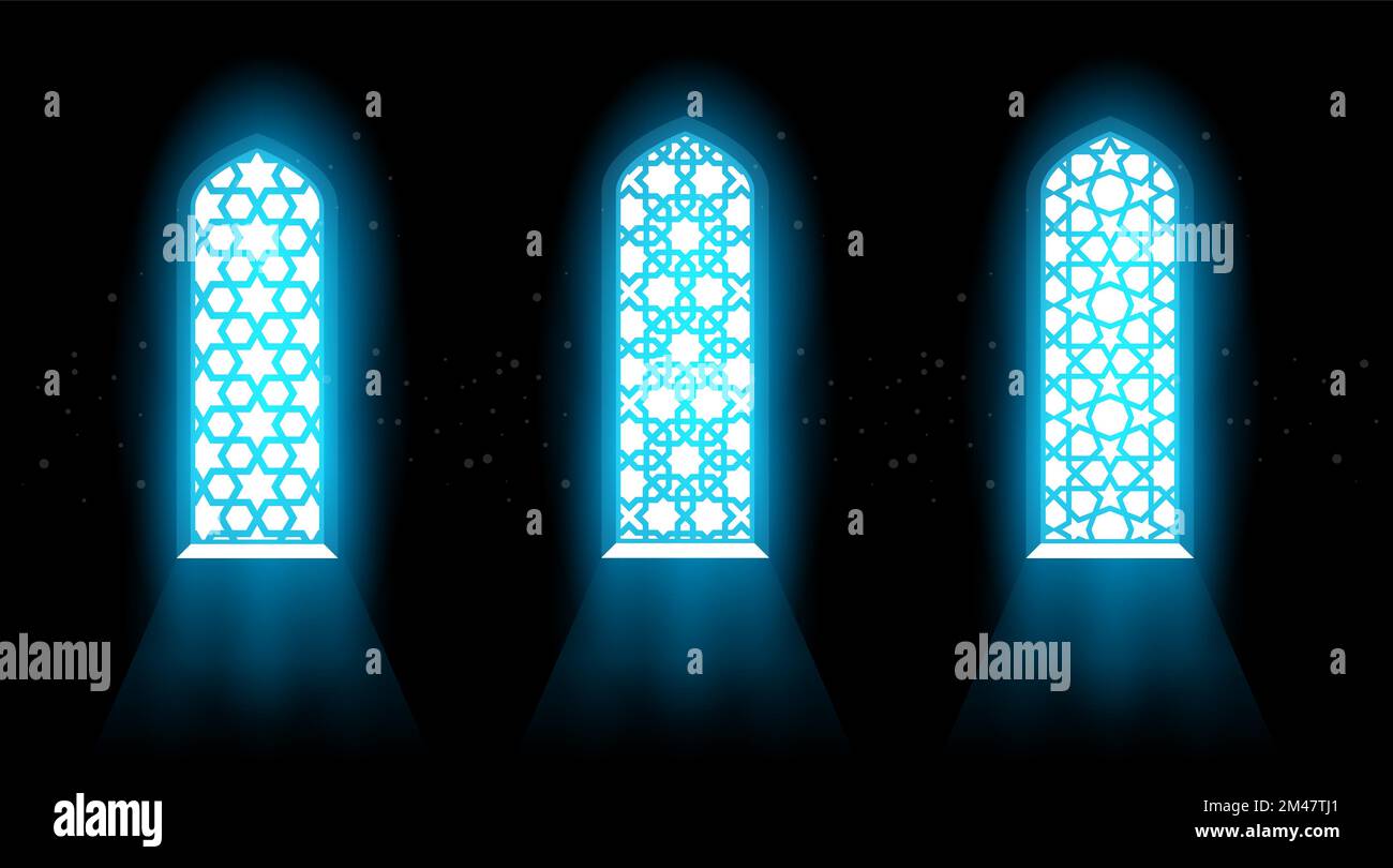 Window of mosque with arabic grating pattern, stained-glass window with ...