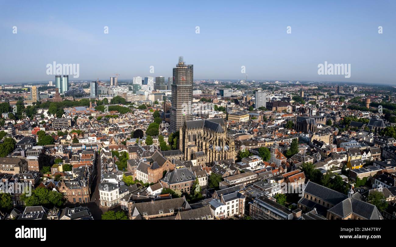 Aerial view of the medieval Dutch city centre of Utrecht with the ...