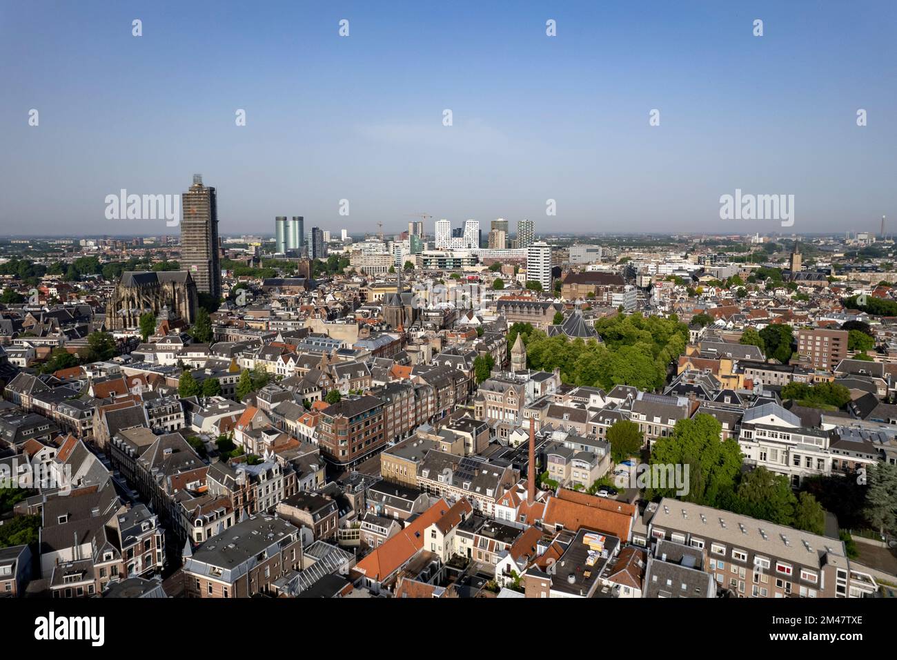 Aerial view of the medieval Dutch city centre of Utrecht with the ...