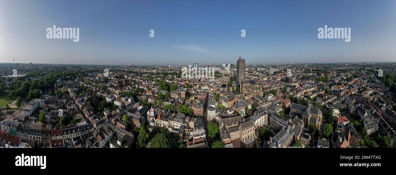 Super wide 360 degrees panoramic aerial view of the medieval Dutch ...