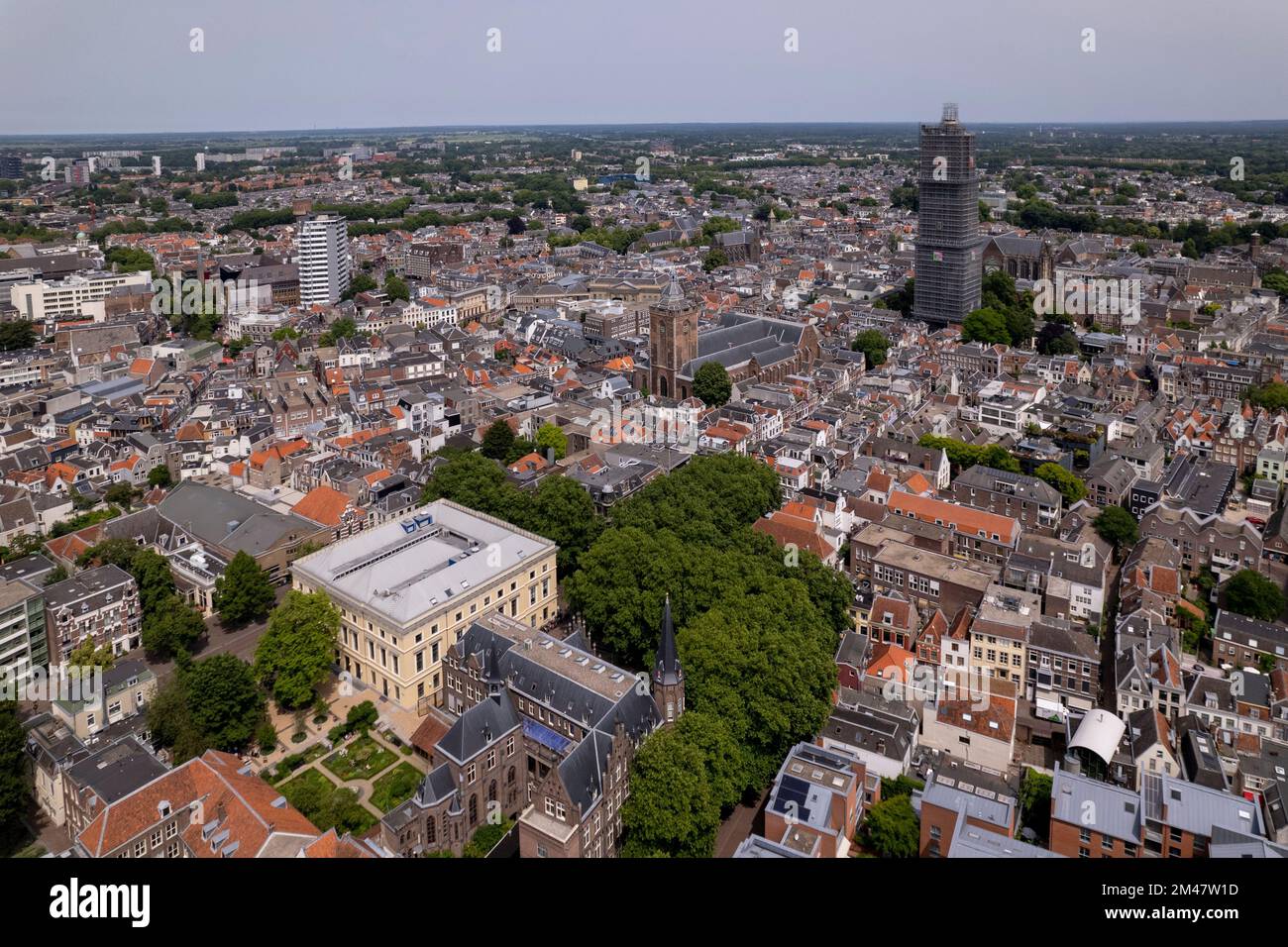 Aerial top down view of city centre and financial district of Utrecht ...