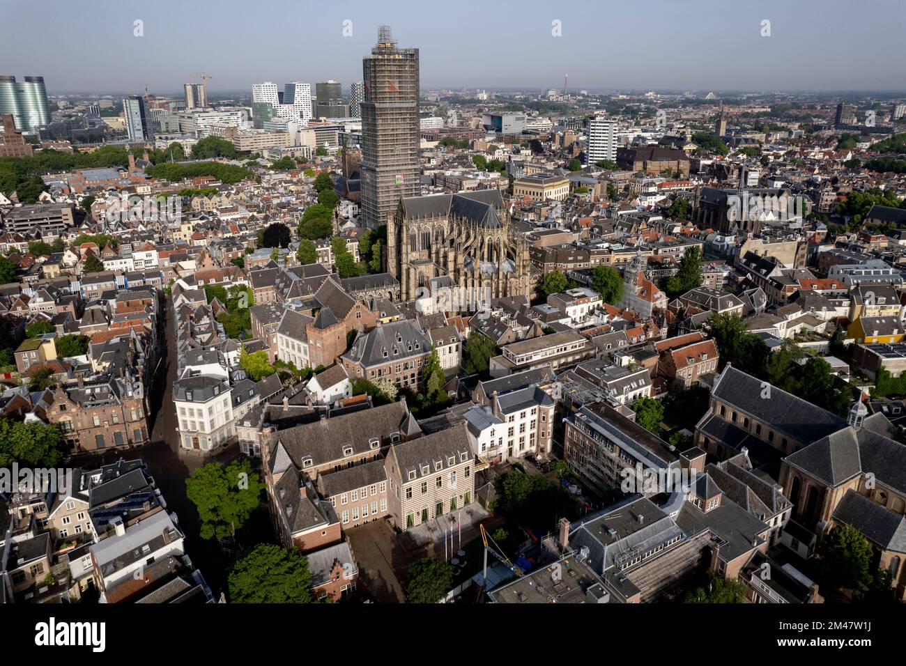 Aerial view of the medieval Dutch city centre of Utrecht with the ...