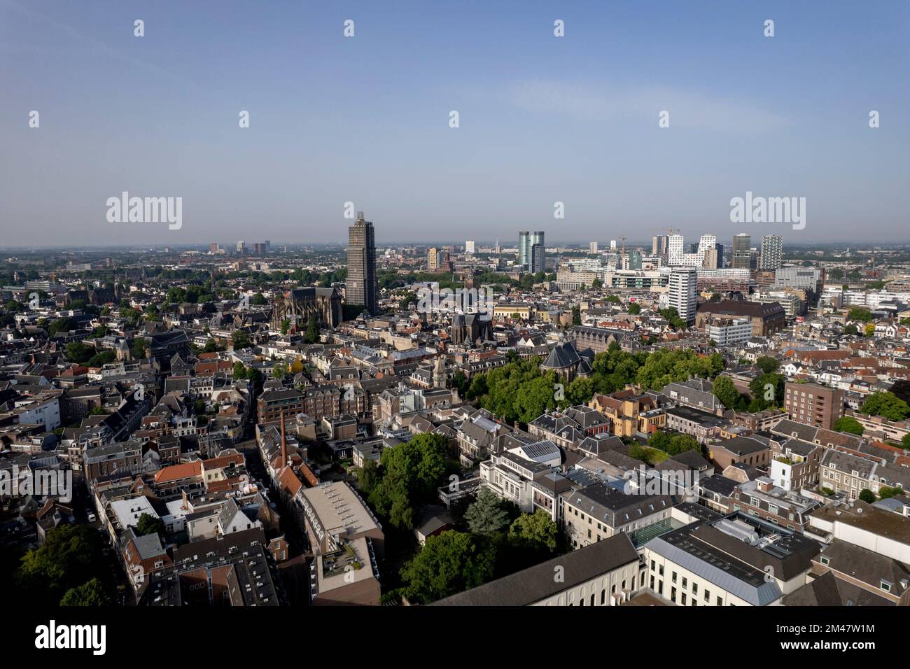 Aerial top down view of city centre and financial district of Utrecht ...