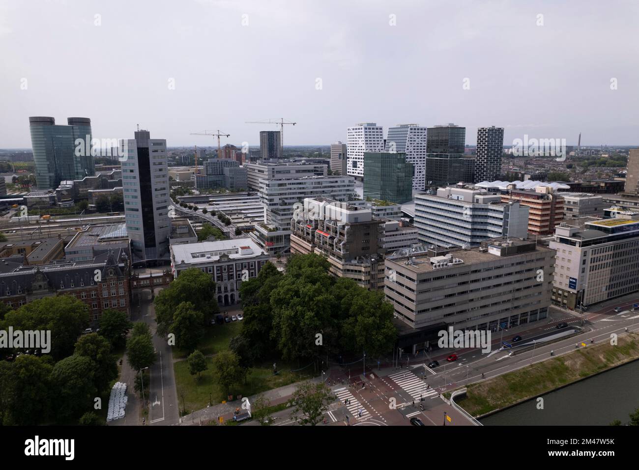 Aerial top down view of city centre and financial district of Utrecht ...