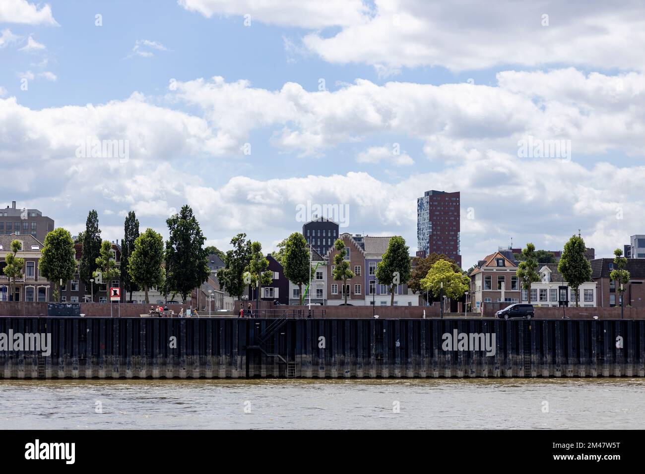 River Maas waterfront shore of historic Hanseatic city Nijmegen Stock ...