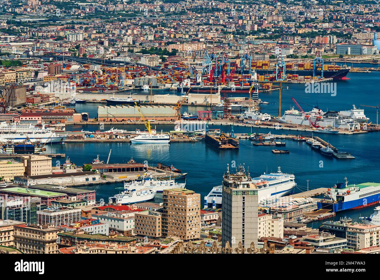 Naples seaport with ships and moorings Stock Photo - Alamy
