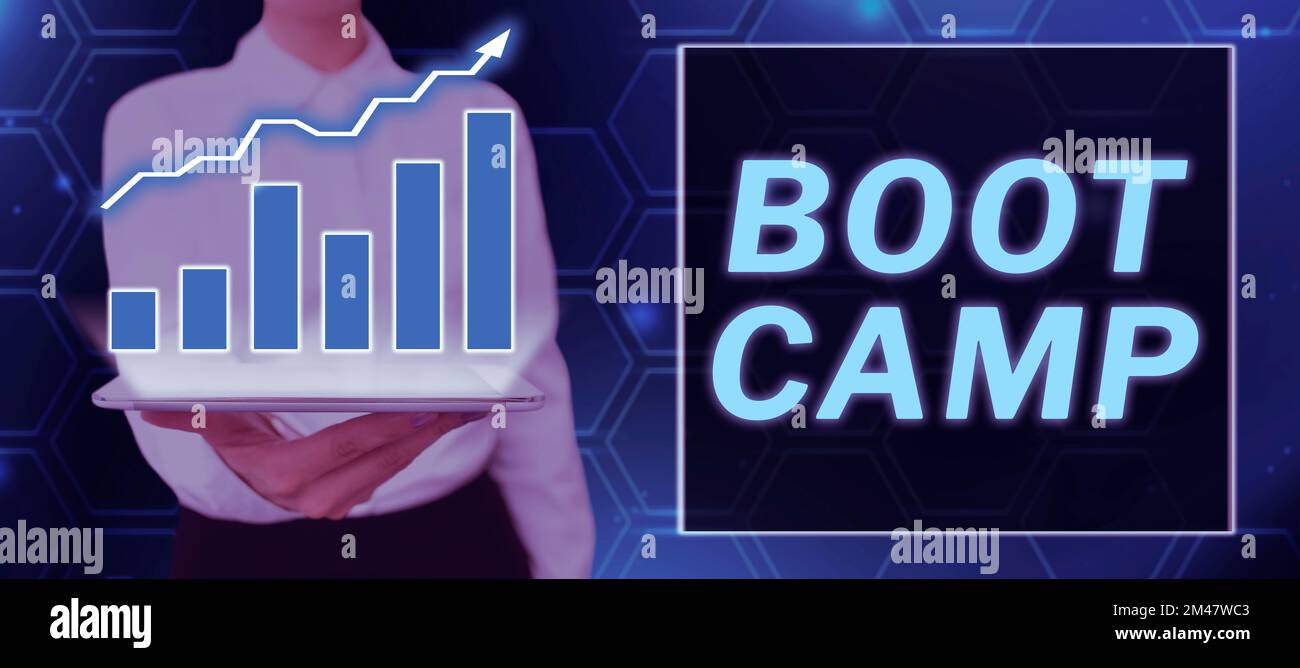 Hand writing sign Boot Camp. Business idea Military training camp for ...