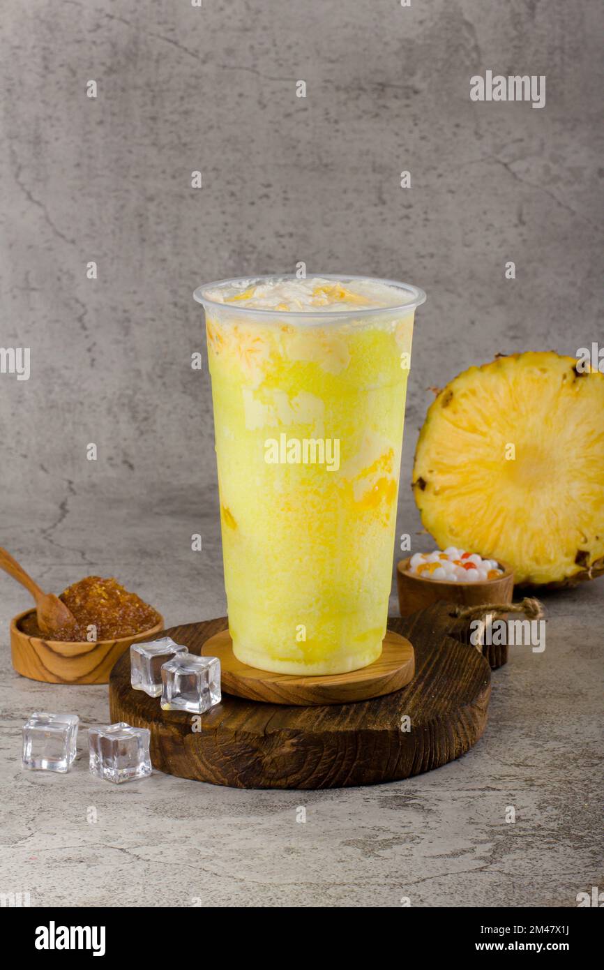 Boba or tapioca pearls is taiwan bubble milk tea in plastic cup with ...