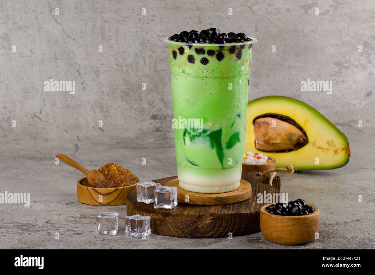 Boba or tapioca pearls is taiwan bubble milk tea in plastic cup with ...