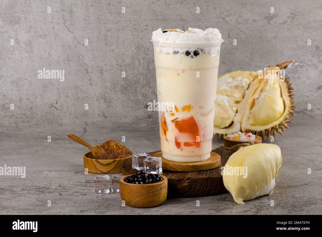 Boba or tapioca pearls is taiwan bubble milk tea in plastic cup with ...