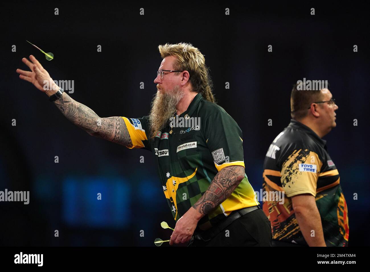 Australia's Simon Whitlock in action against Spain's Jose de Sousa ...