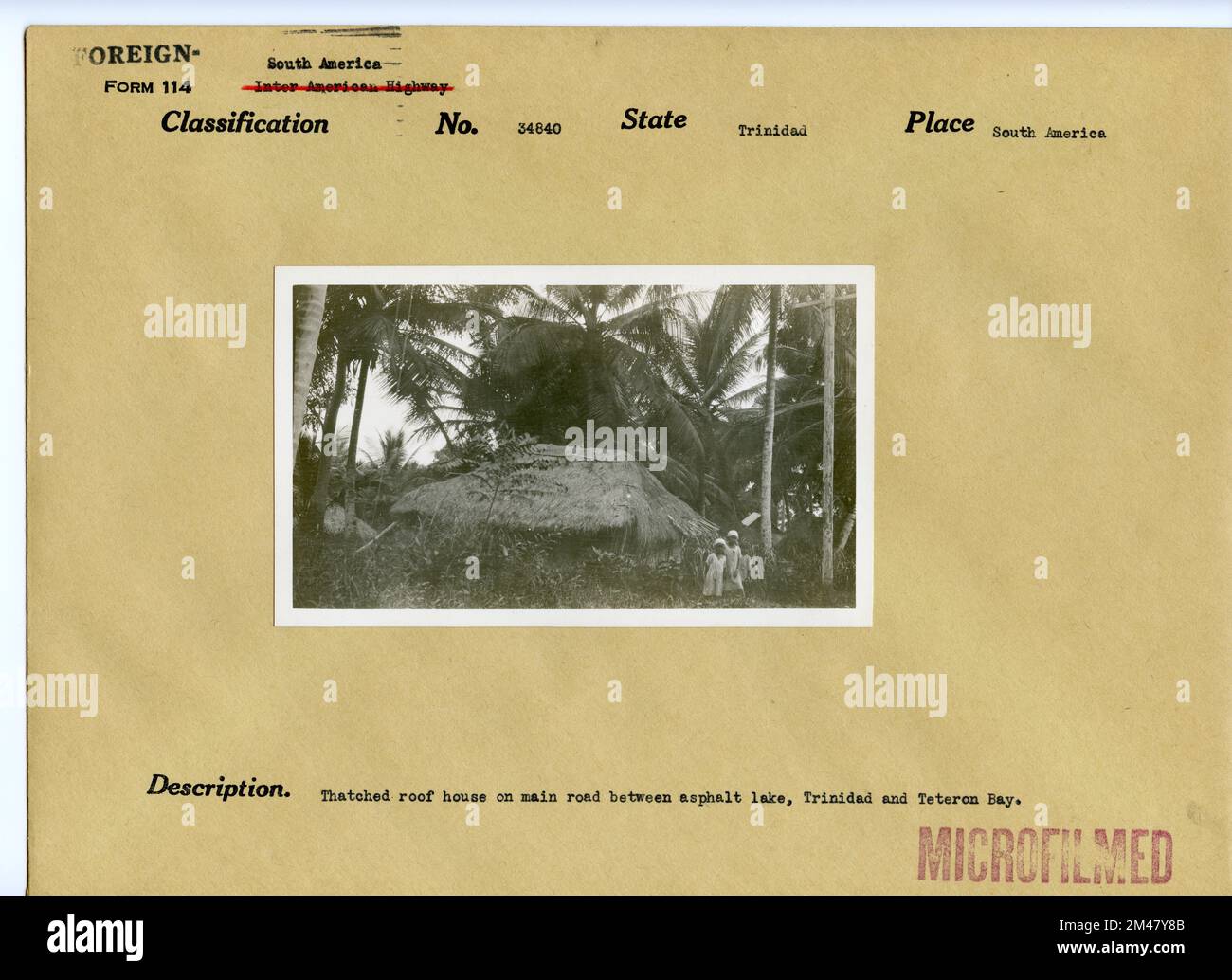 Thatched roof house on main road between asphalt lake, Trinidad and ...