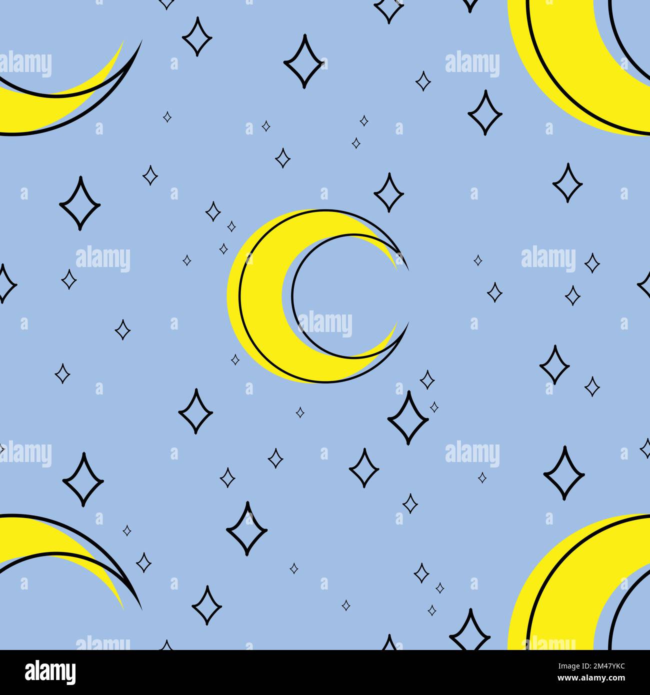 Night sky pattern. Moon, stars, blue background Stock Vector Image ...