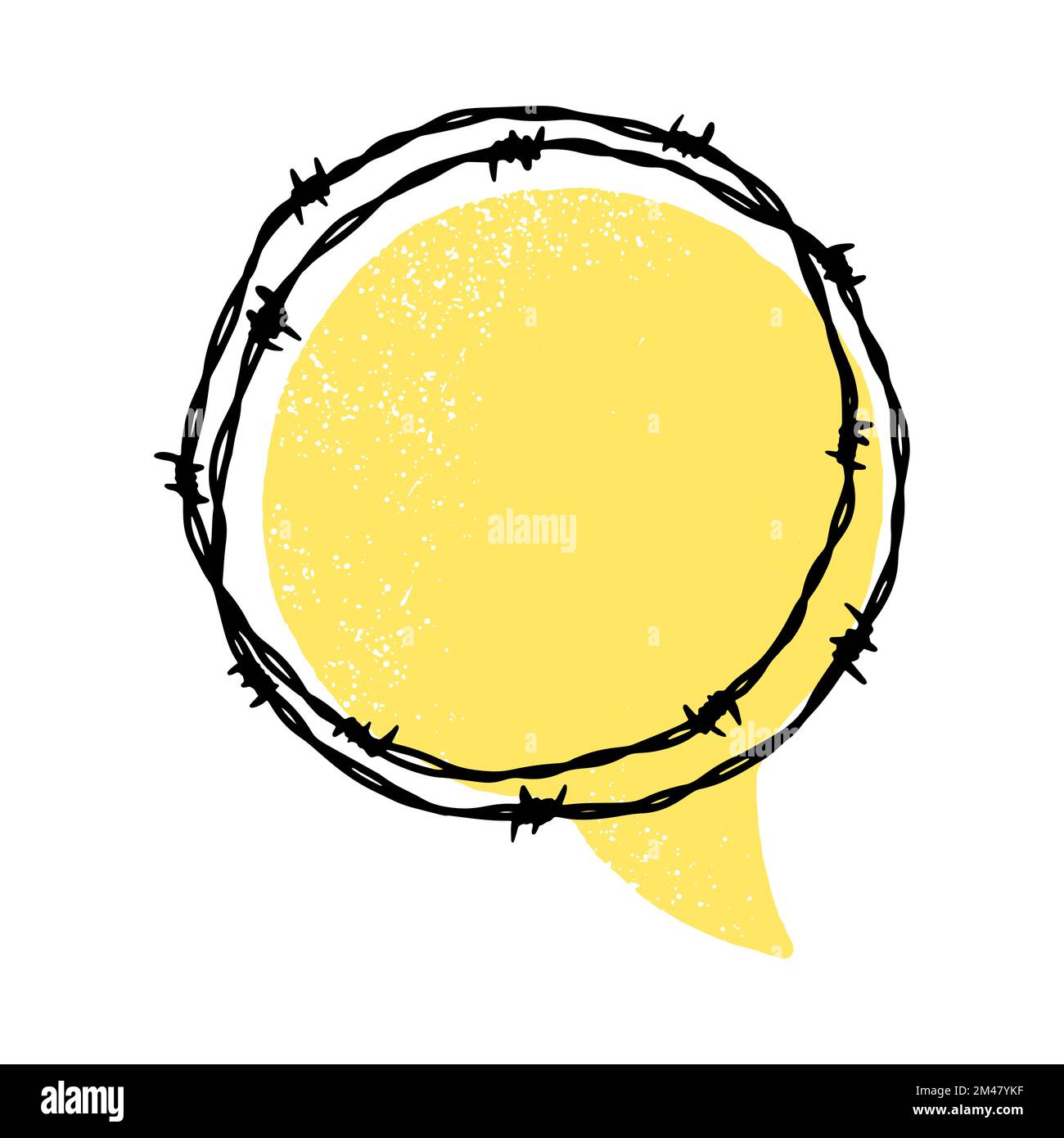 Textured speech bubble with barbed wire. Hand drawn vector illustration ...