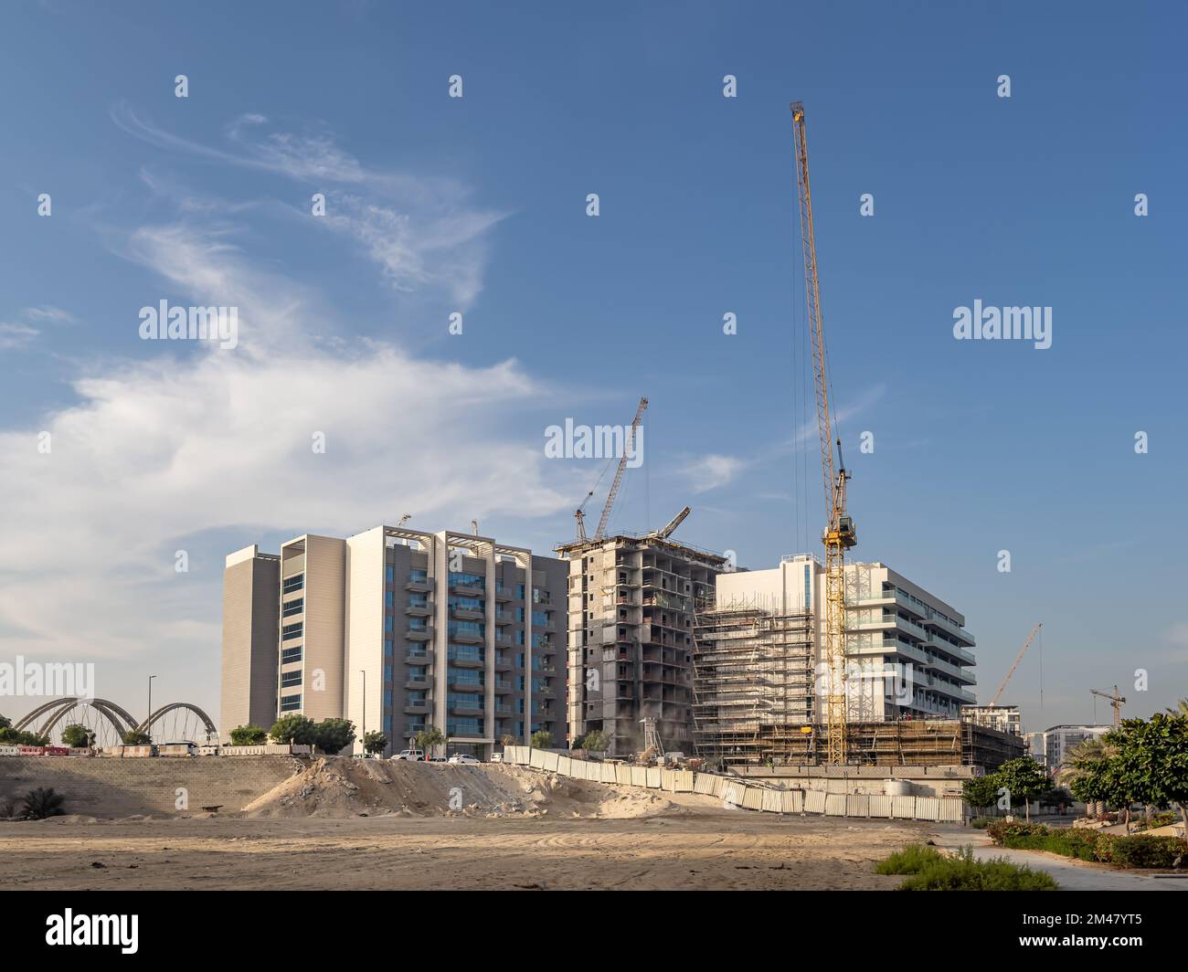 Residential apartment buildings under construction in Al Raha Beach ...