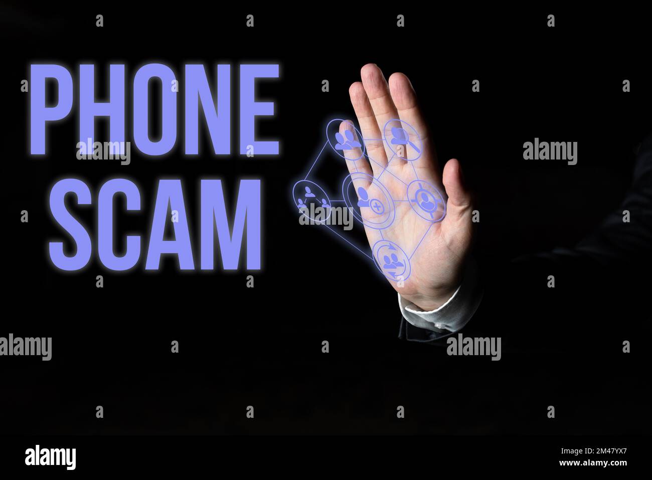 Text caption presenting Phone Scam. Business overview getting unwanted calls to promote products ...