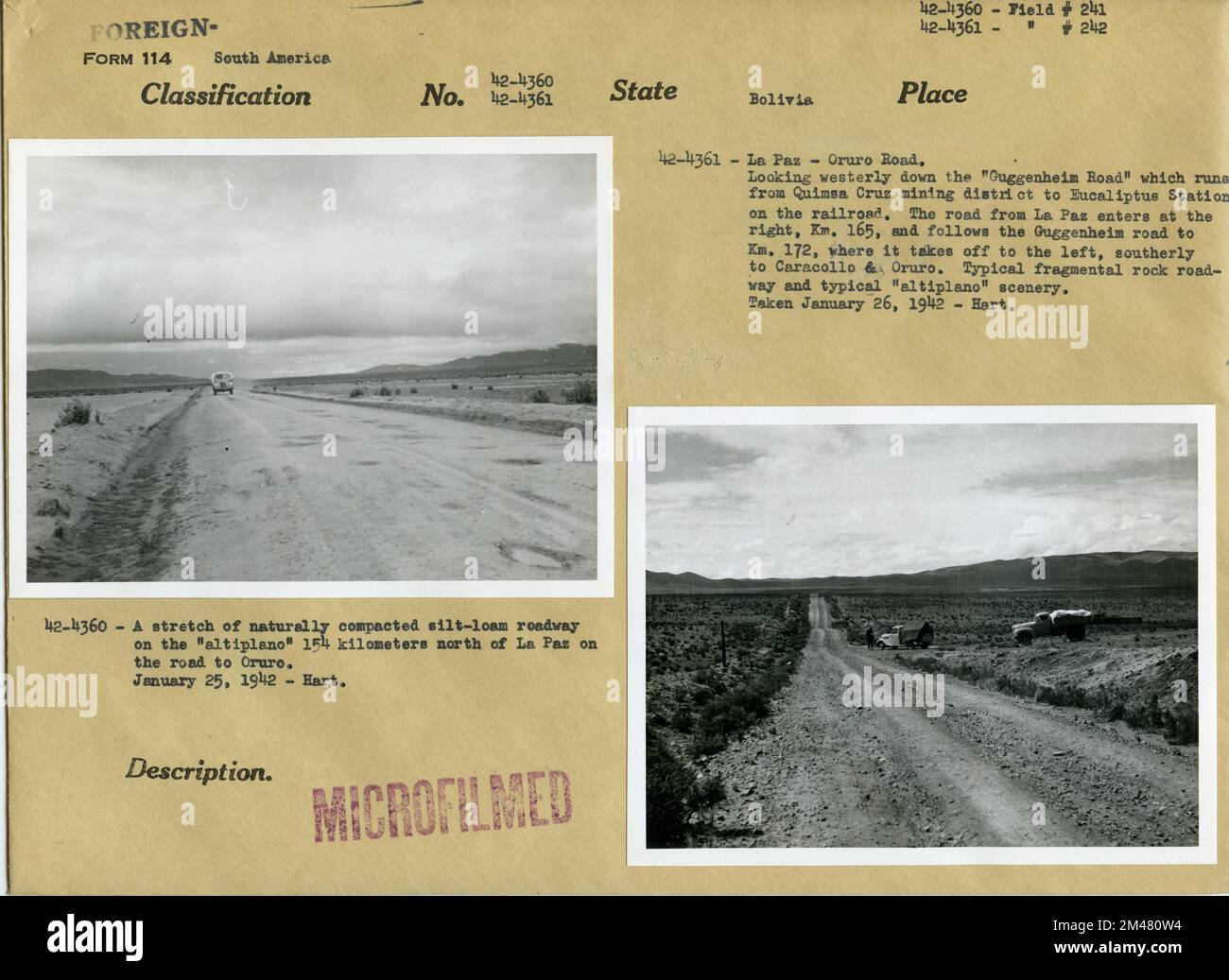 A stretch of naturally compacted silt-loam roadway; La Paz - Oruro Road ...