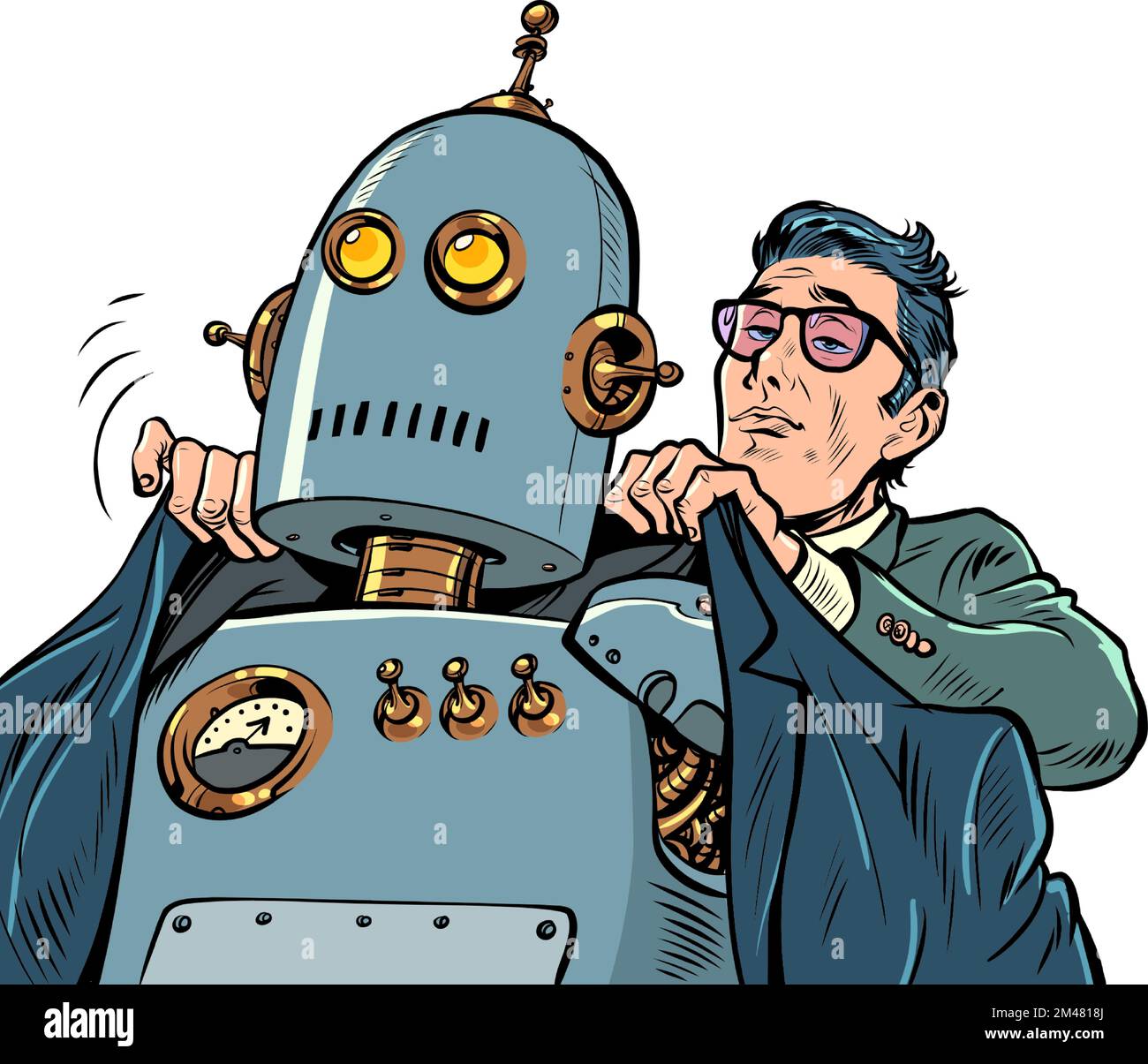 Businessman dress up robot boss. Artificial intelligence assistant ...