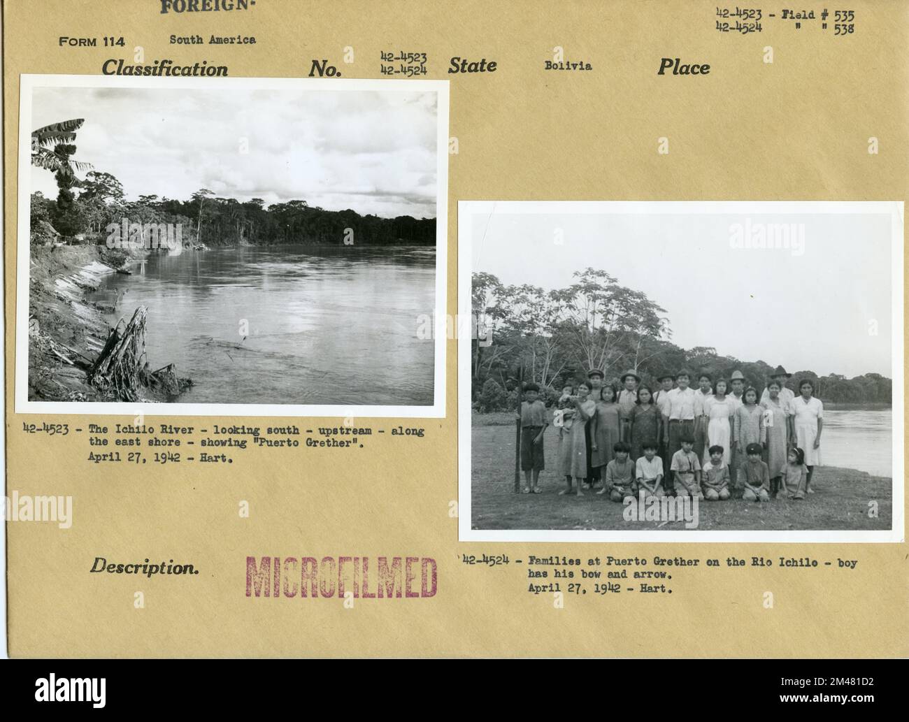 View of the Ichillo River; Families at Puerto Grether. Original caption ...