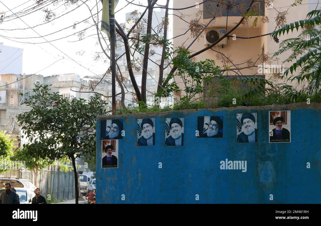 Beirut, Lebanon. 19th Dec, 2022. Portraits of Hassan Nasrallah, leader ...