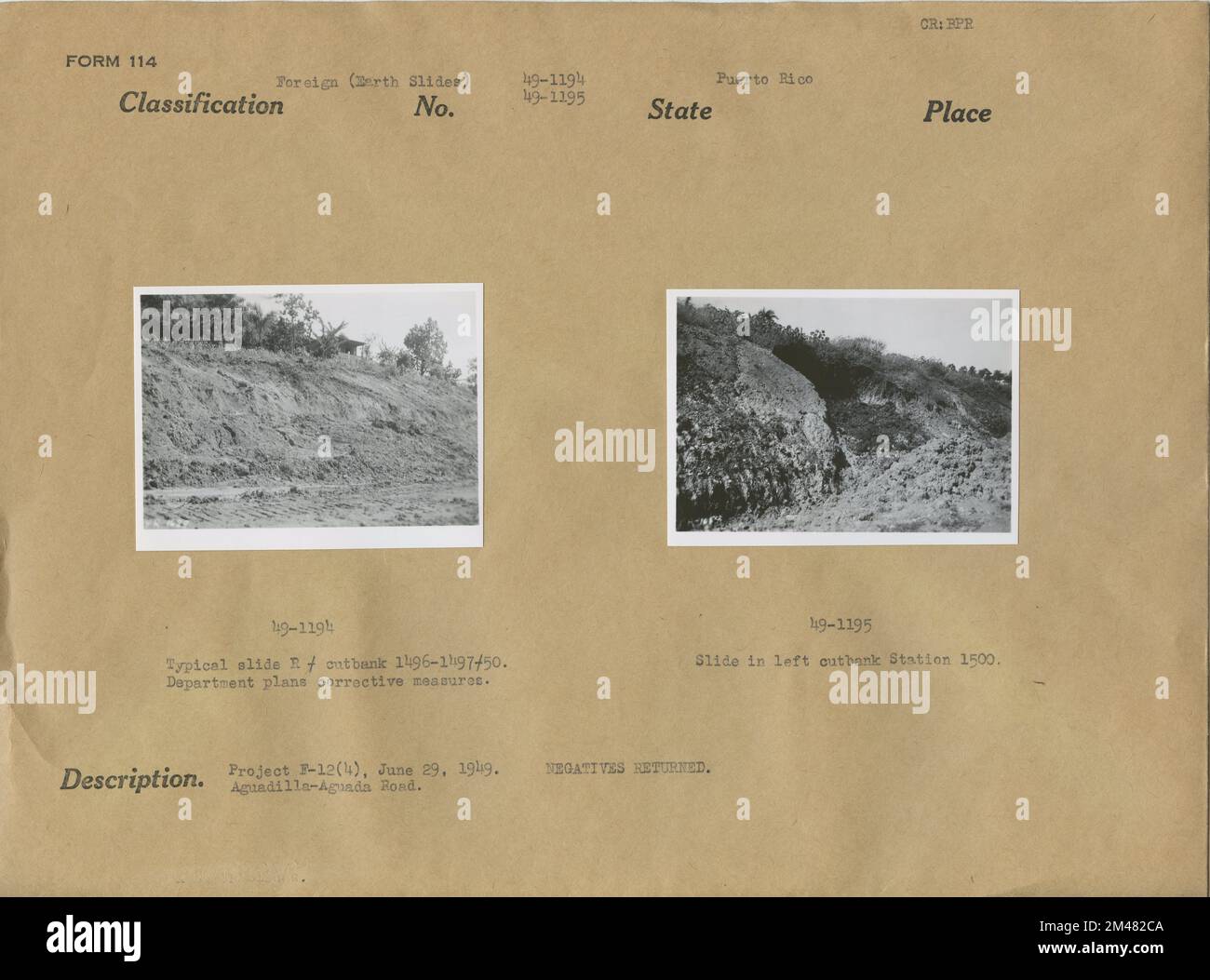 Typical Slide; Slide in Left Cutbank. Original caption: 49-1194 ...