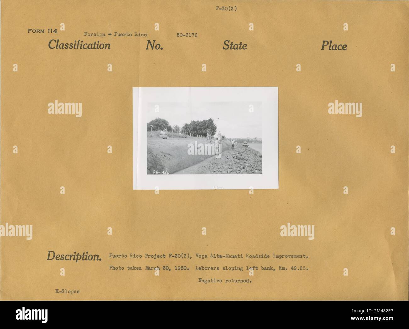 Laborers Sloping Left Bank. Original caption: Puerto Rico Project F-30 ...