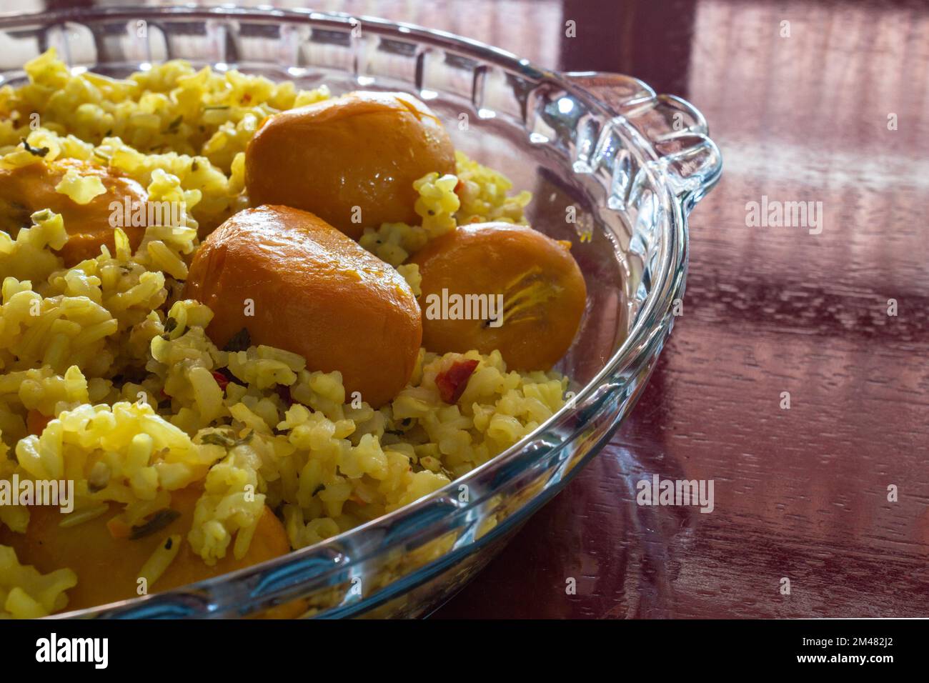 Goiania, Goiás, Brazil – December 17, 2022: A glass bowl of brown rice ...