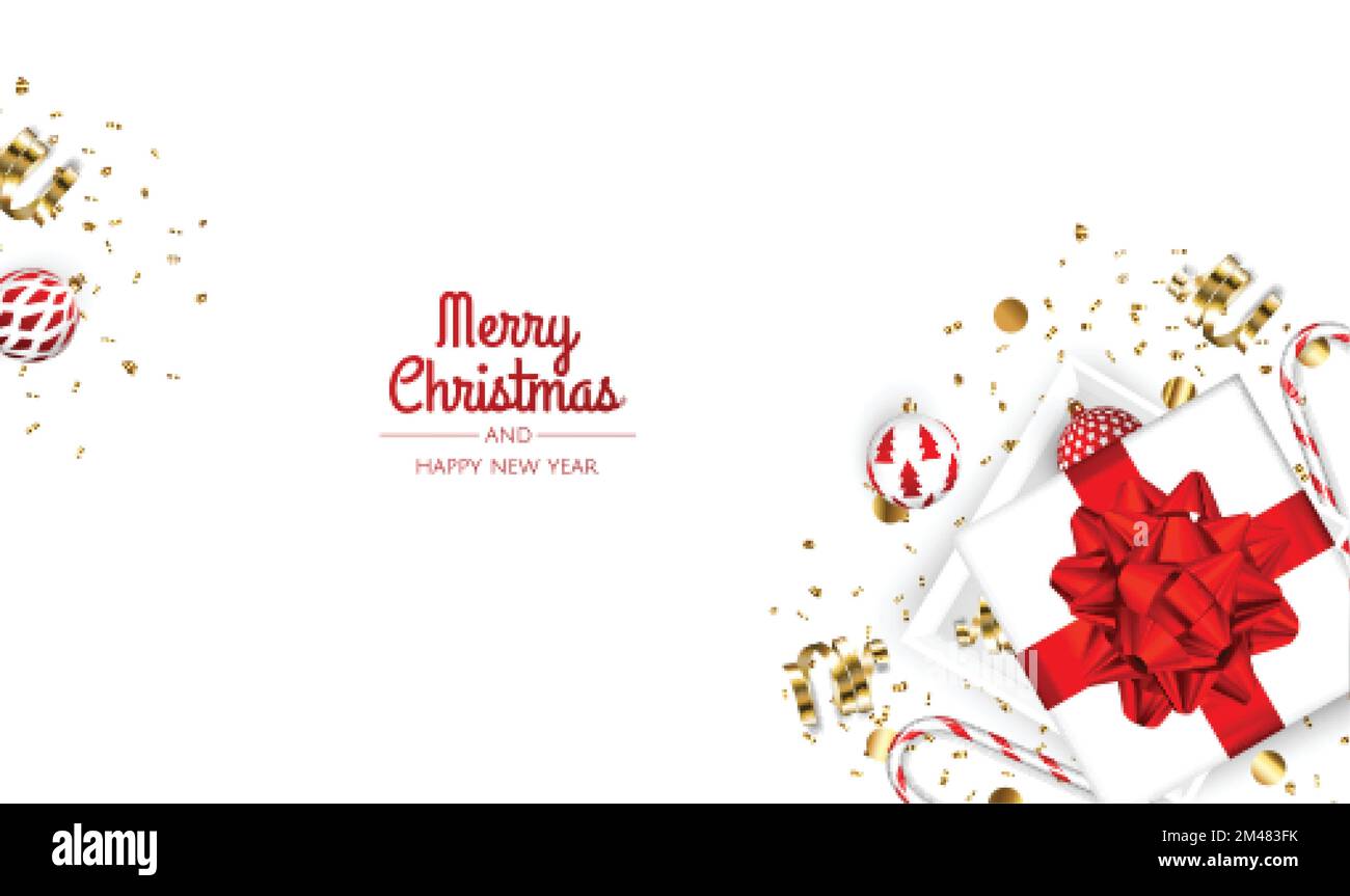 Merry Christmas and Happy New Year. Xmas background with poinsettia ...