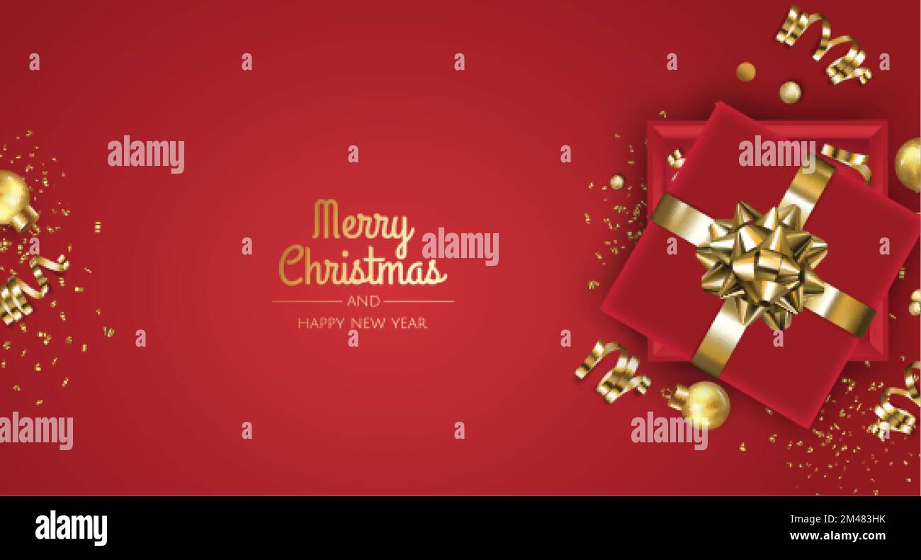 Christmas banner. Xmas background design with realistic gift box ...