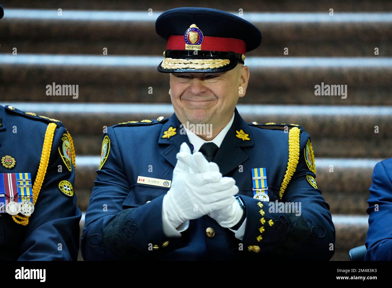 Incoming Toronto Police Chief Myron Demkiw claps and smiles at members ...