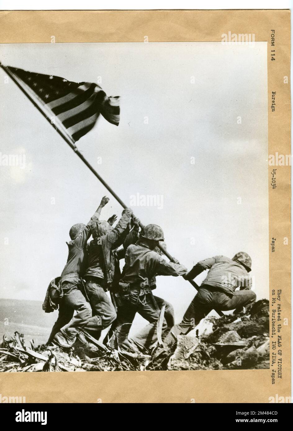 Raising the Flag of Victory on Iwo Jima. Original caption: They raised ...
