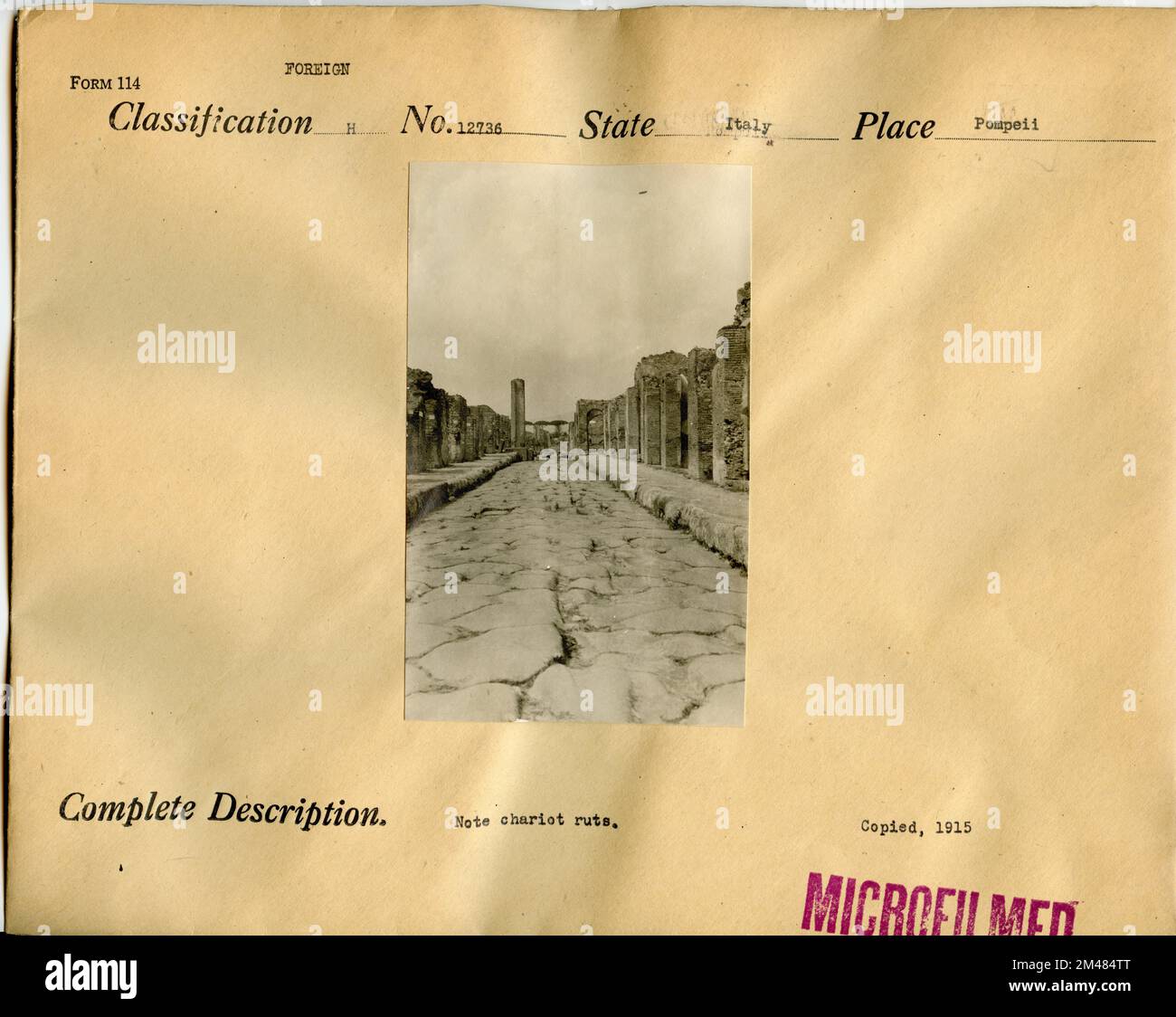 Road in Pompeii. Original caption: Note chariot ruts. Copied, 1915 ...