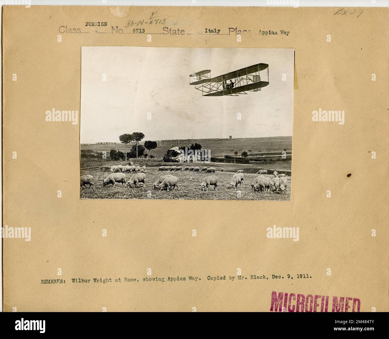 Wilbur Wright Flying Over a Field of Sheep Near Rome. Original caption ...