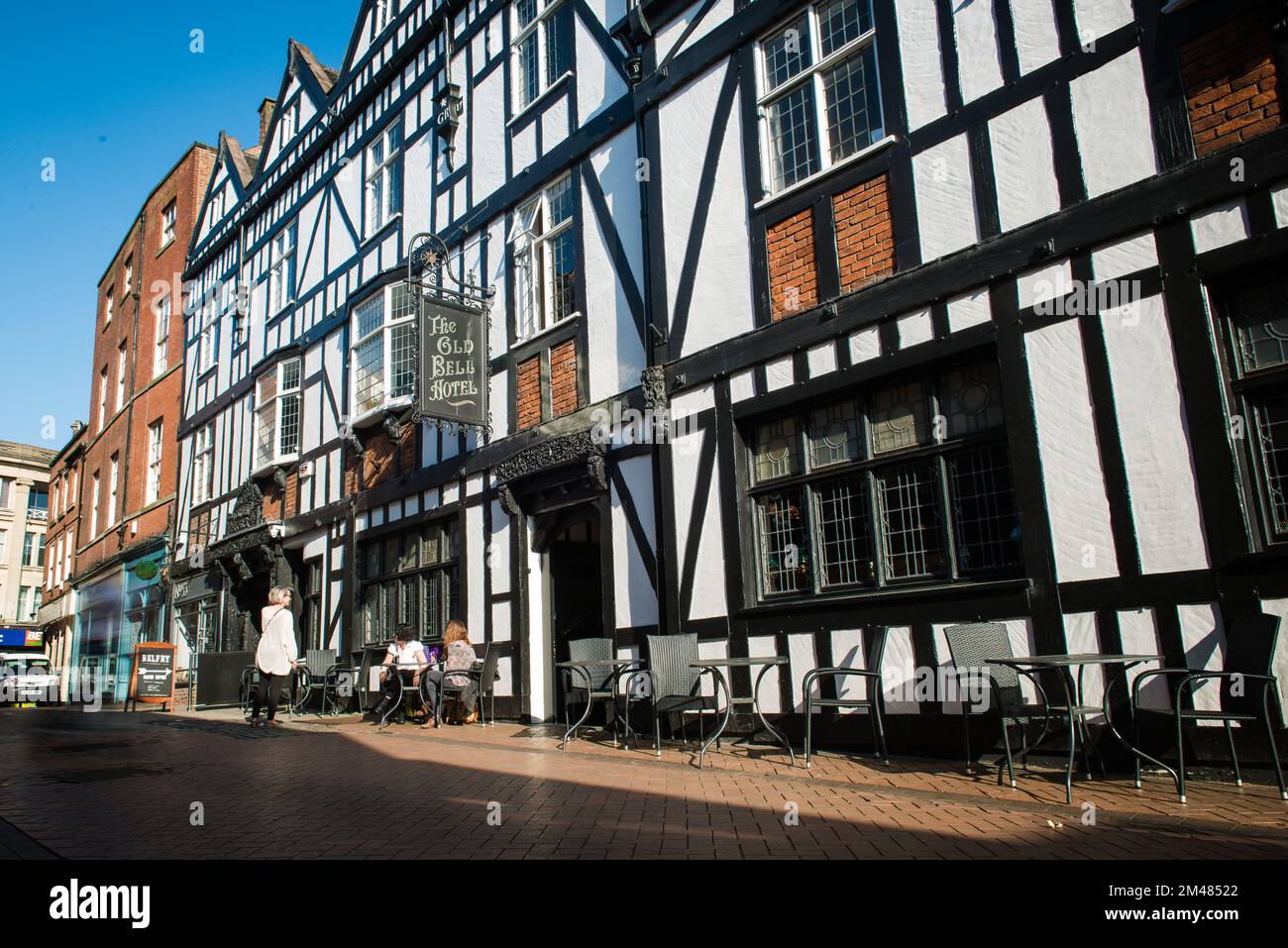 The old bell hotel, public house on sadlergate, derby, england. tudor ...