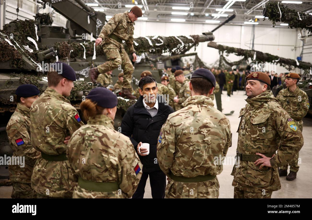 Prime Minister Rishi Sunak talks with NATO troops at the Tapa military ...