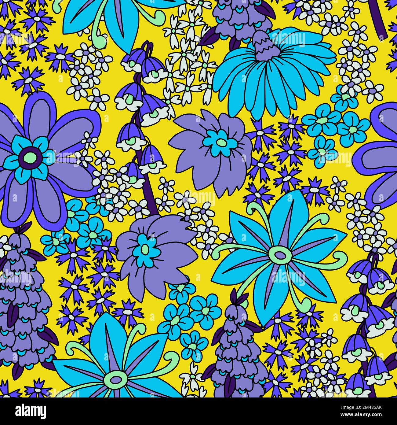 Seamless pattern with big flowers in hippie style. Vector Stock Vector ...