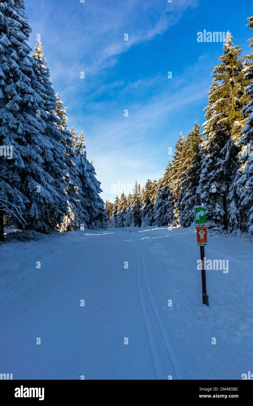 Beautiful winter landscape on the heights of the Thuringian Forest near ...