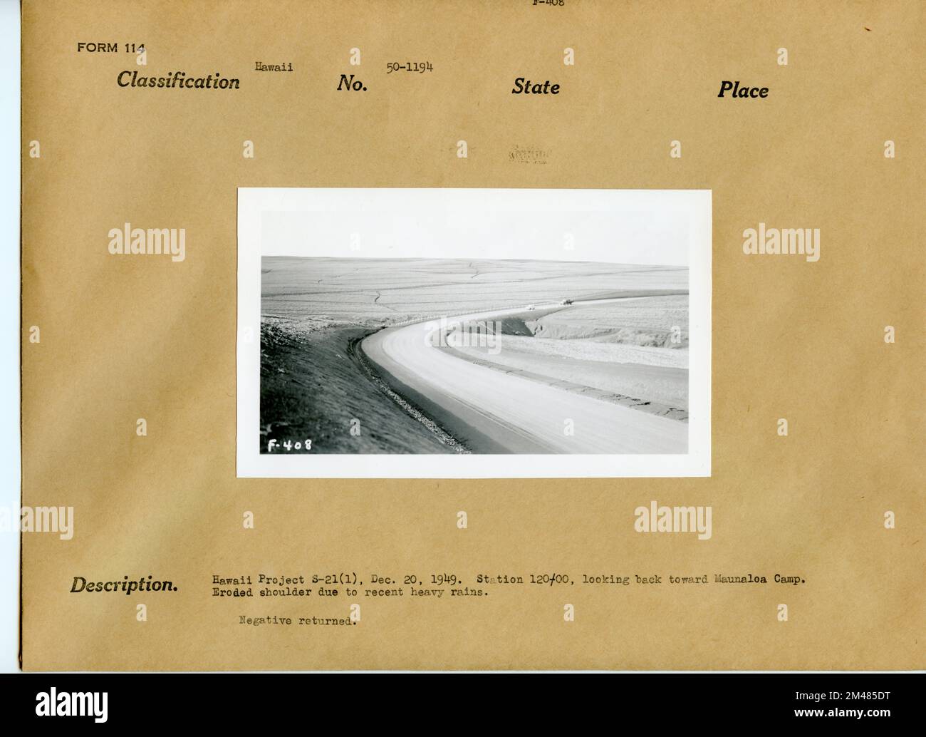 Hawaii Project S-21(1), Station 120-00. Original caption: Hawaii ...