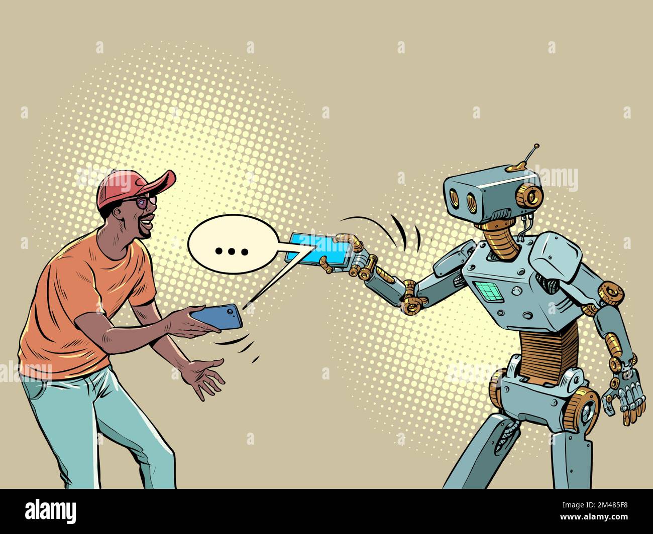 man and robot communicate in a messenger on the phone Stock Vector ...