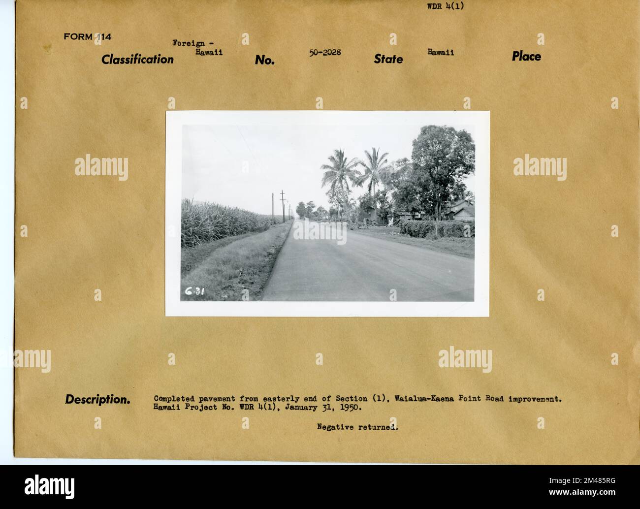 Hawaii Project No. WDR 4(1). Original caption: Completed pavement from ...