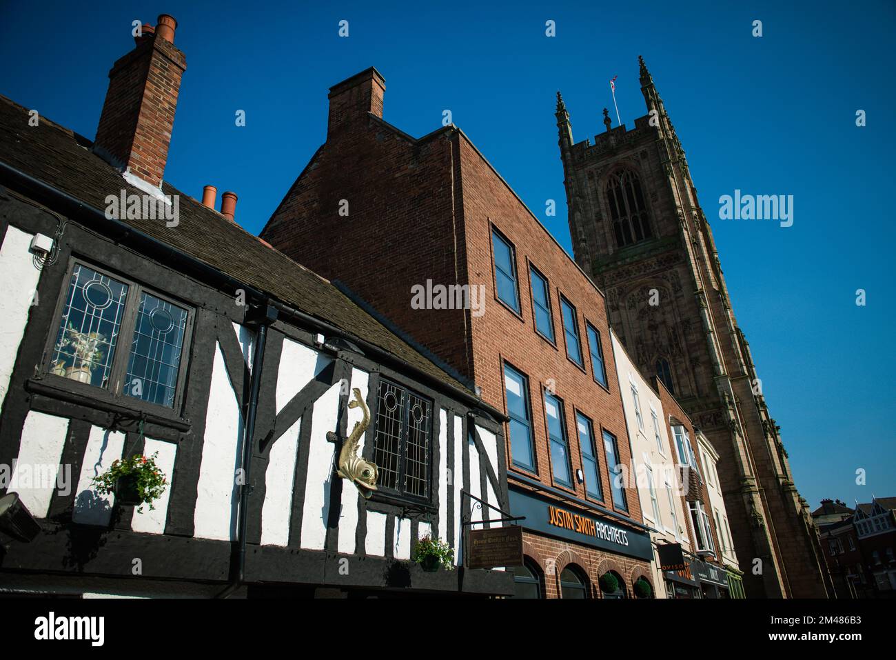 Dolphin inn and cathedral, Derby, Uk Stock Photo - Alamy