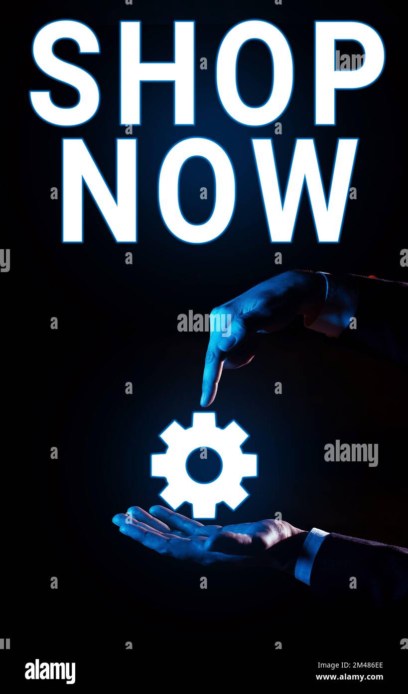 Text caption presenting Shop Now. Business showcase the action or ...