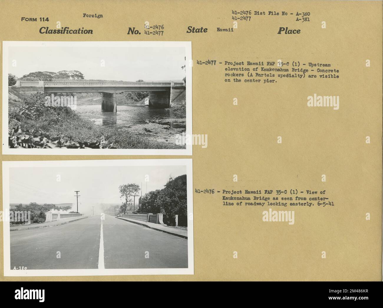 View of Kaukonahua Bridge, Upstream Elevation of Kaukonahua Bridge ...
