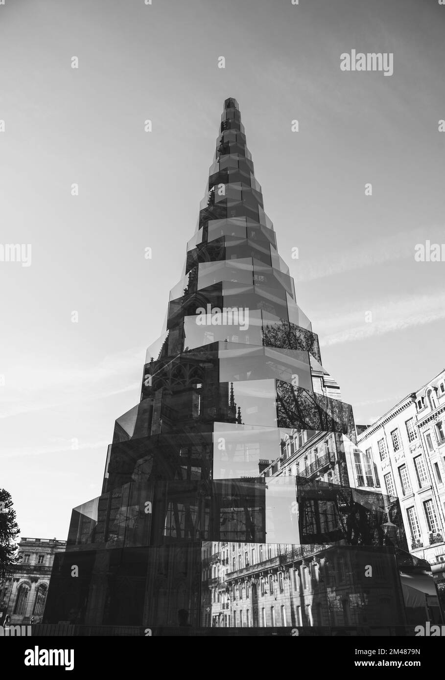 Glass Christmas tree at the square in Bordeaux, France. Winter holidays ...